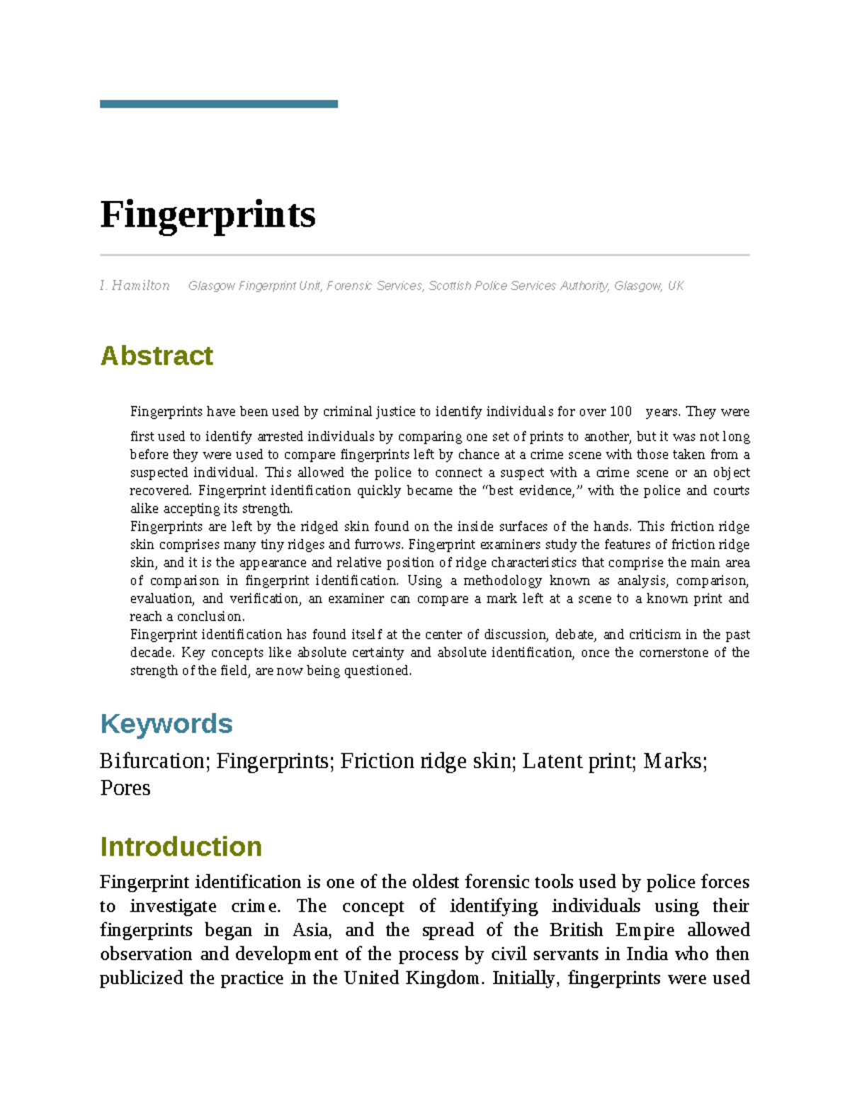 Fingerprints - Hamilton Glasgow Fingerprint Unit, Forensic Services ...