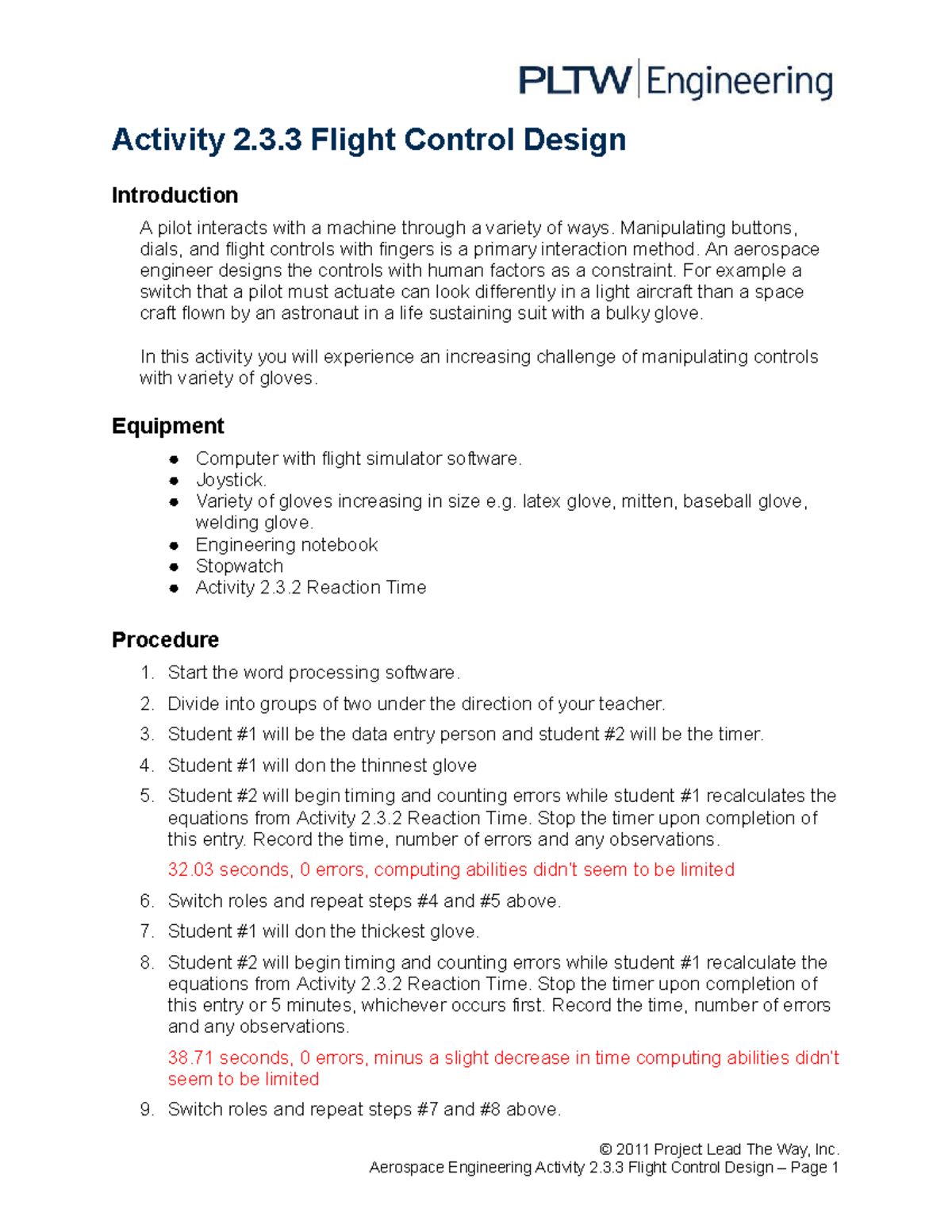 Ae 233 Flight Control Design - Activity 2.3 Flight Control Design ...