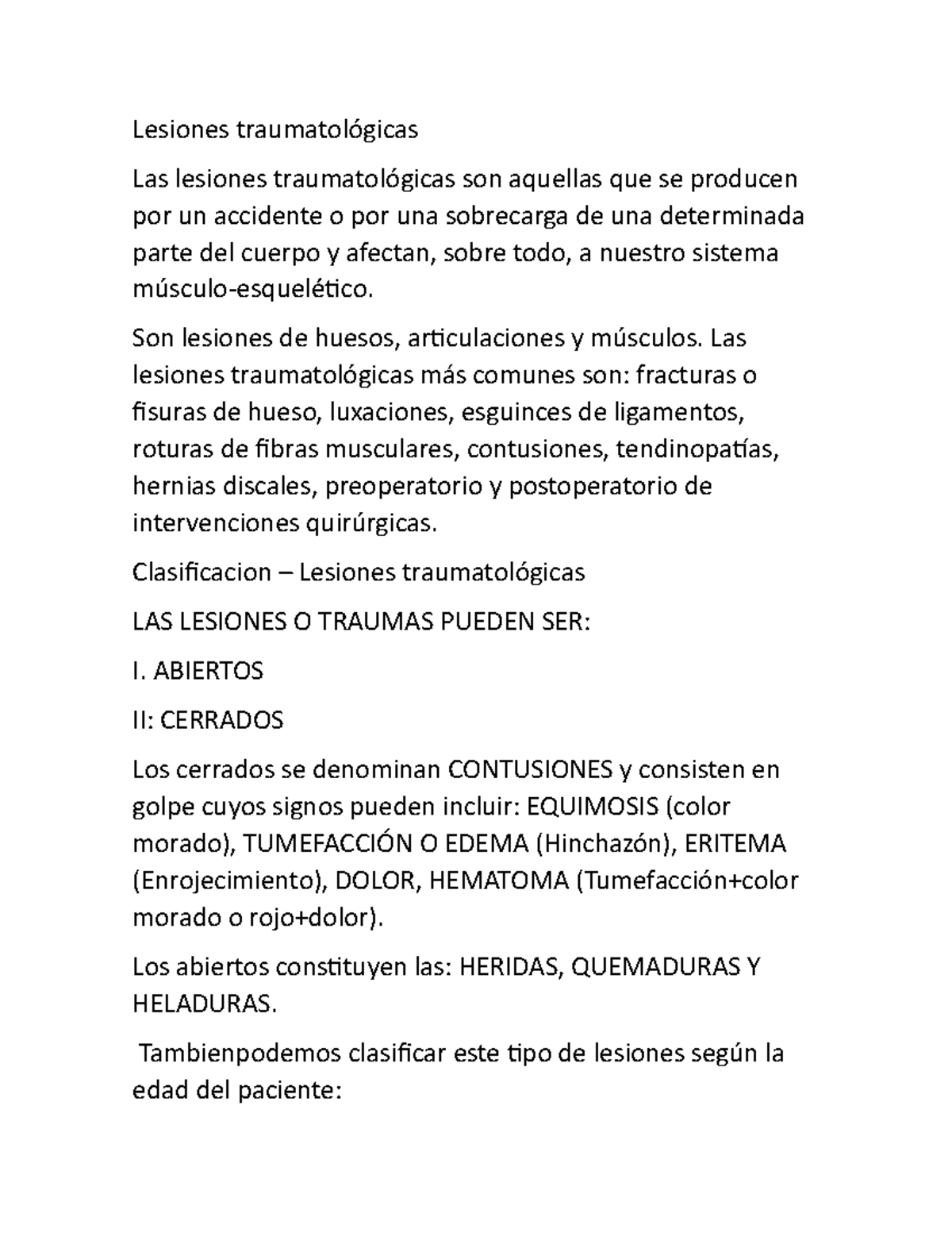 Lesiones traumatologicas - Lesiones traumatológicas Las lesiones ...