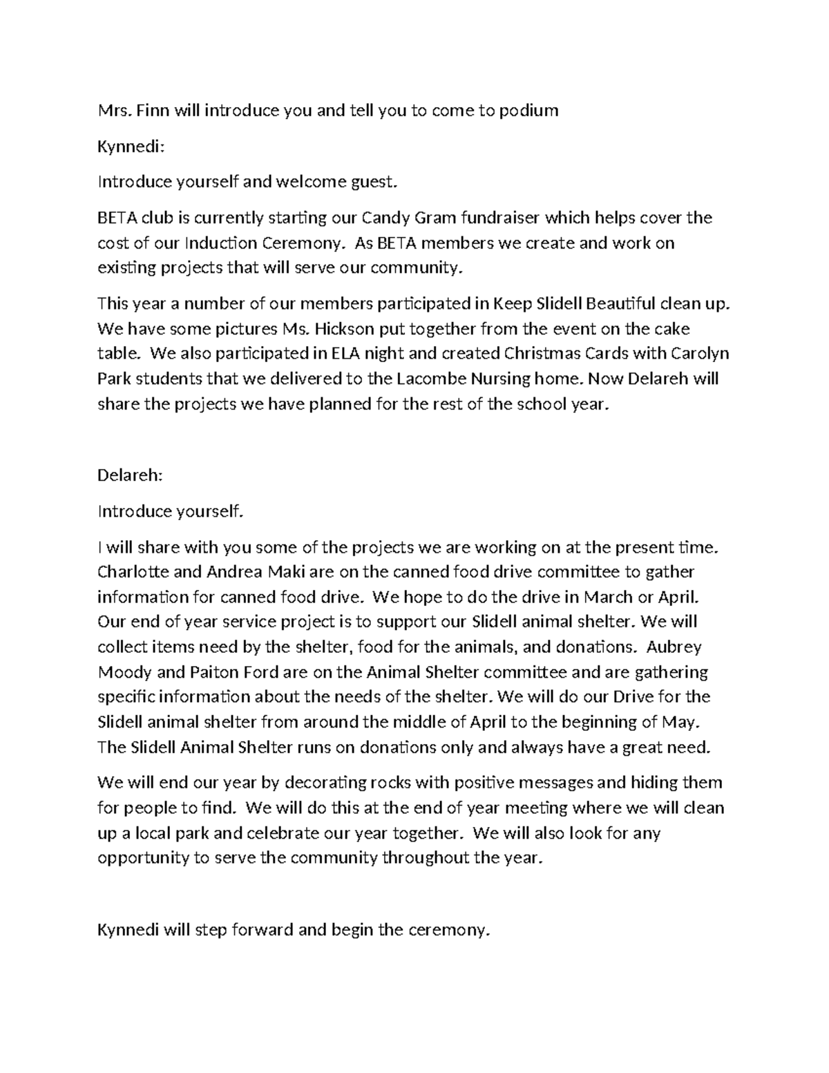 Copy of Kyneddi and Delareh - Mrs. Finn will introduce you and tell you ...