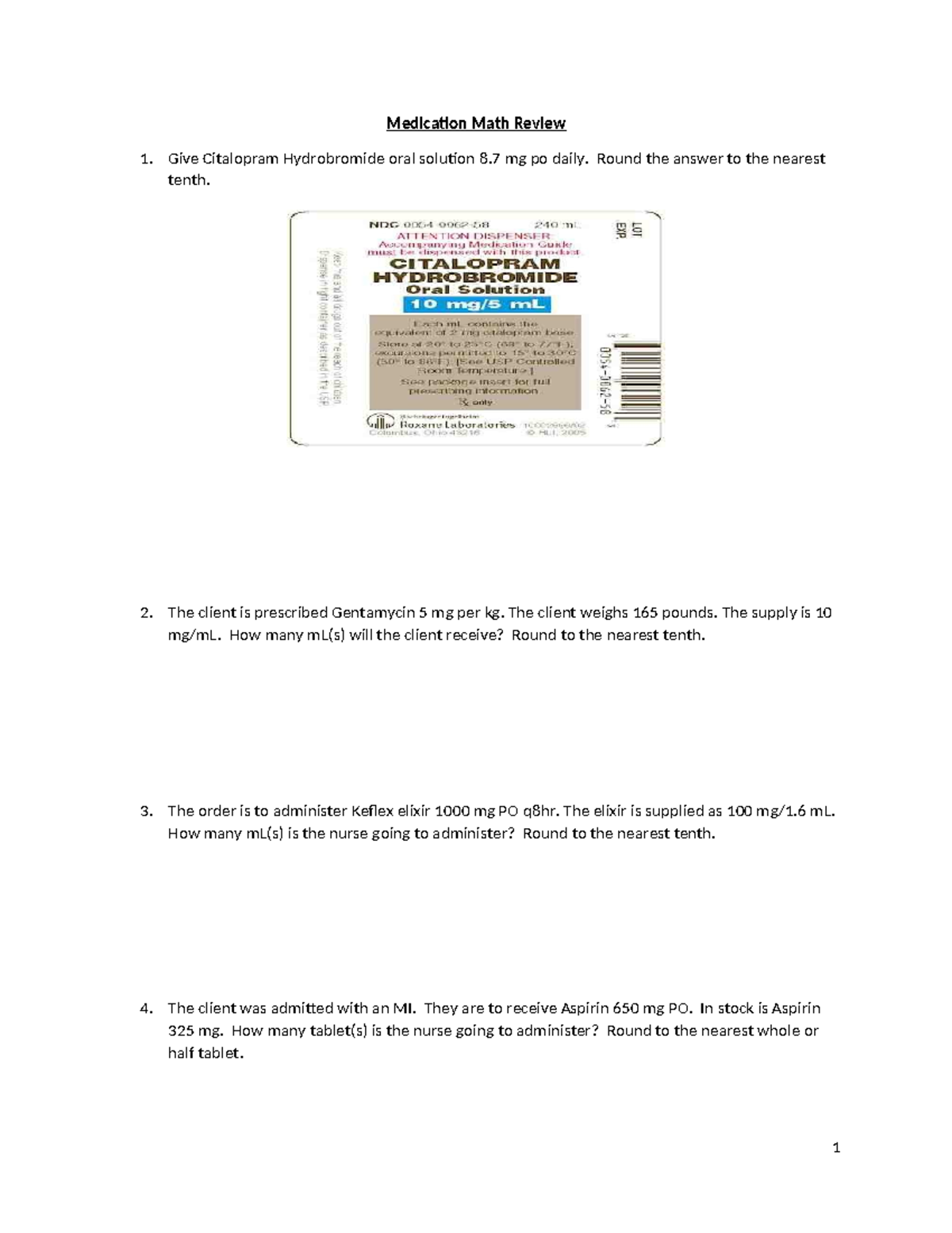 Medication Math Review - Medication Math Review Give Citalopram ...