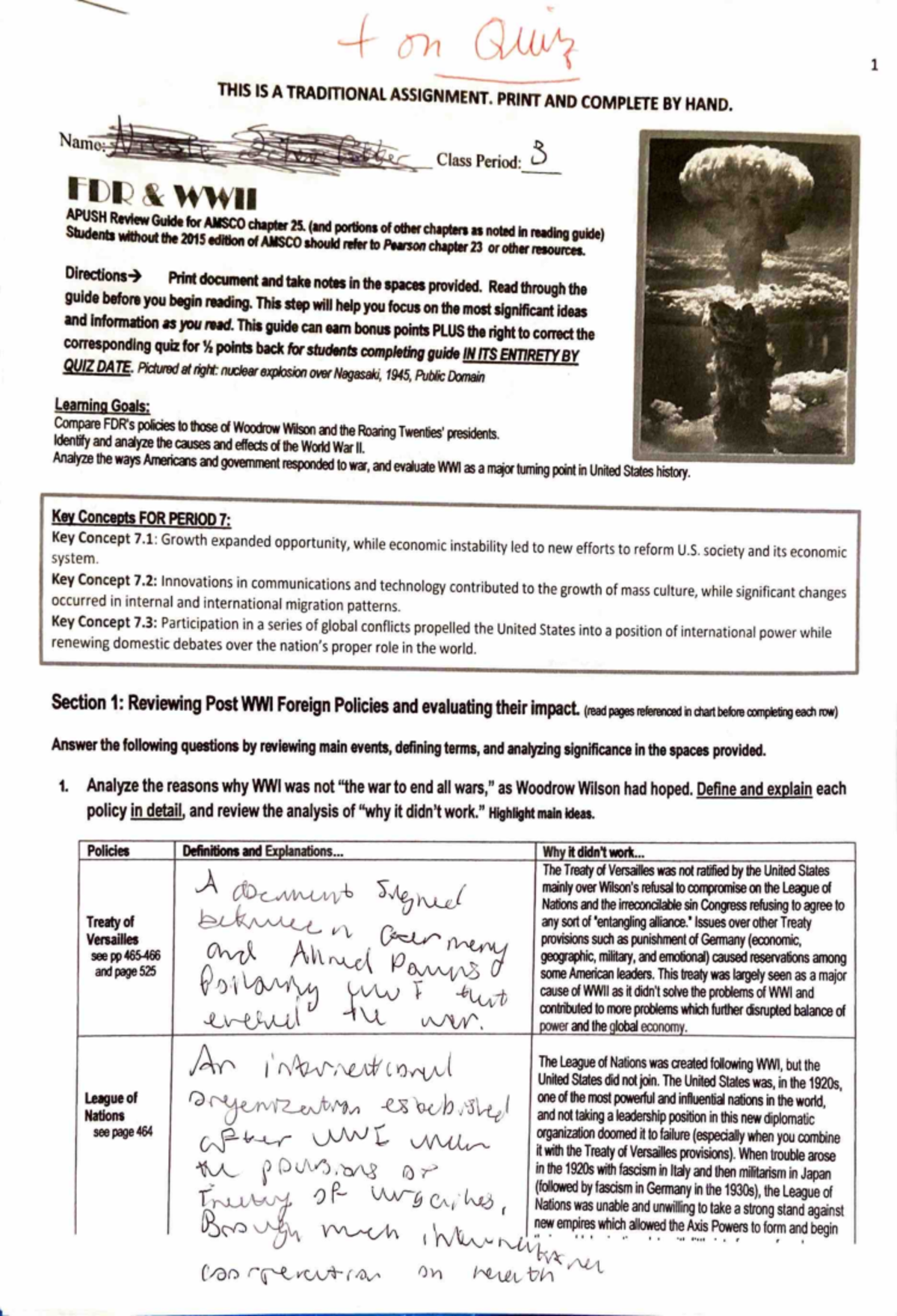 FDR and WWII - Class notes assignment. - L THIS IS A TRADmONAL ...