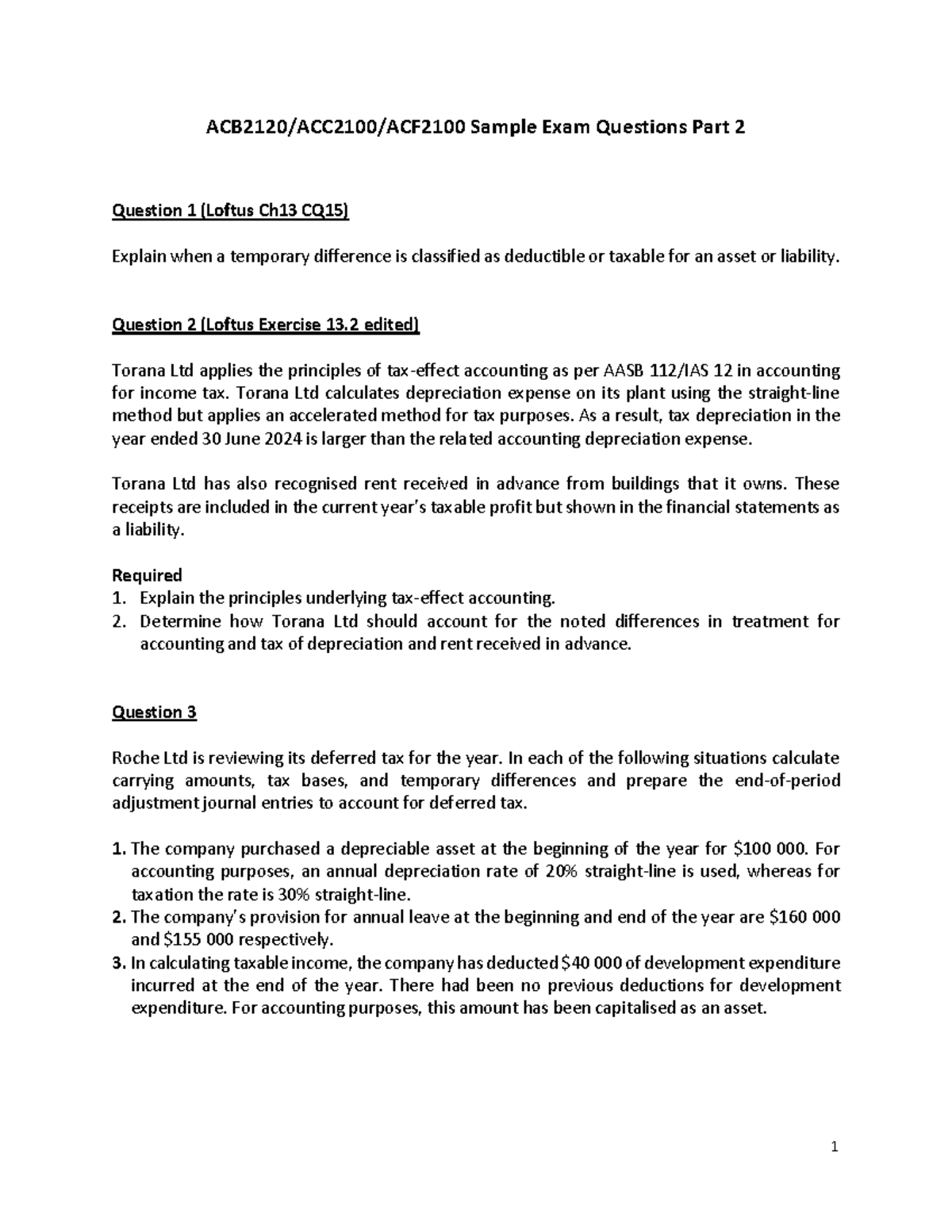 45 - practice question - 1 ACB2120/ACC2100/ACF2100 Sample Exam ...