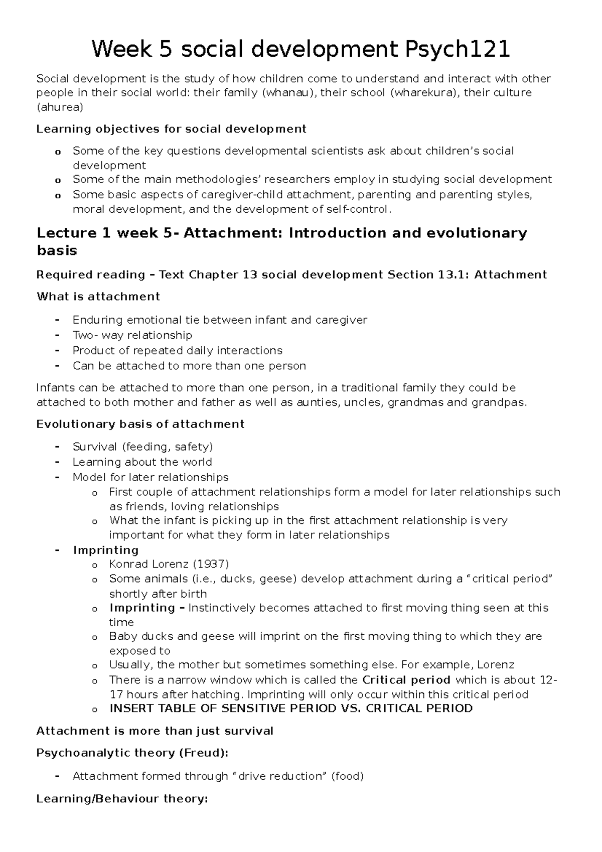 Social development - Lecture 1 week 5- Attachment: Introduction and ...