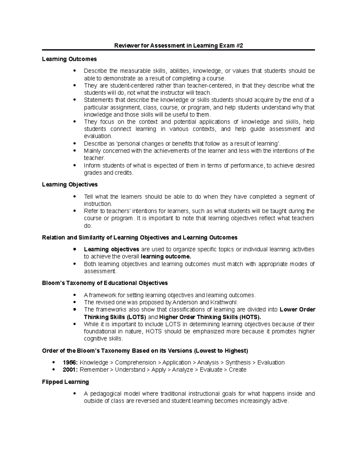 Reviewer for Assessment in Learning Exam 2 - They are student-centered ...