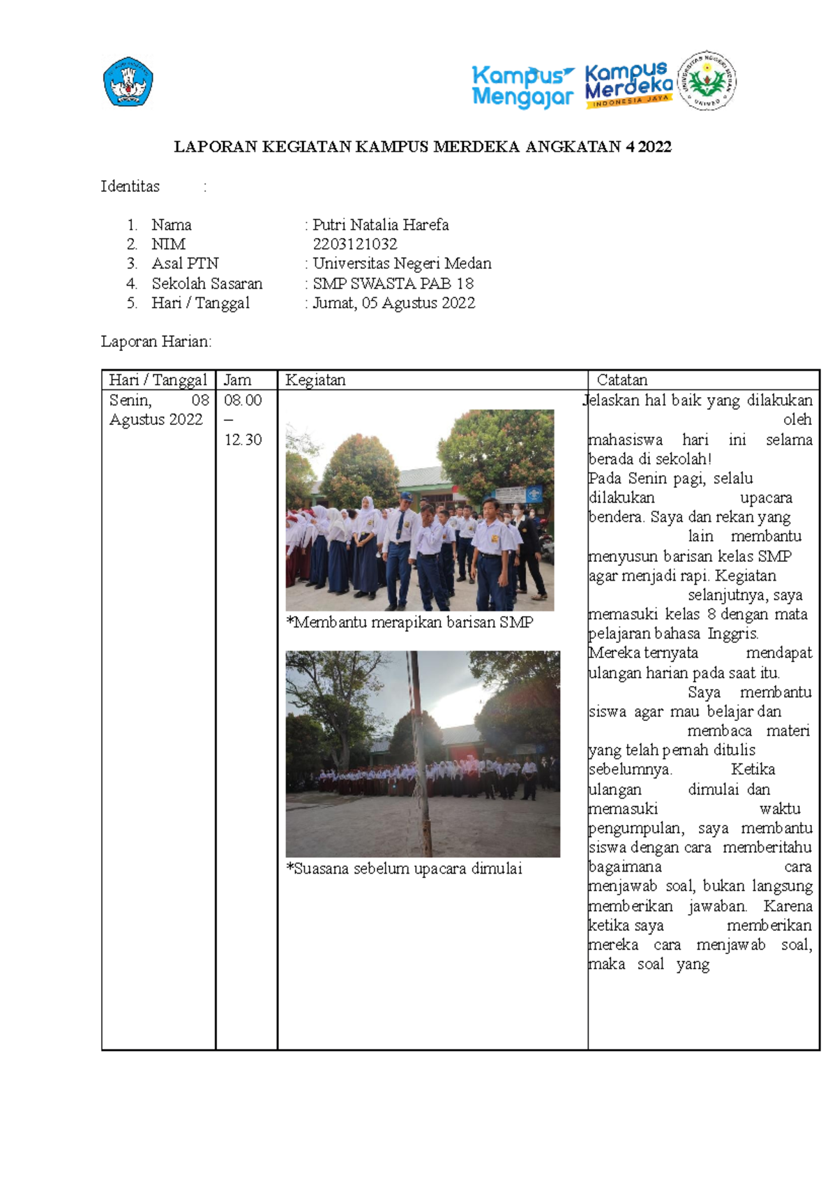 Laporan Kegiatan Kampus Merdeka Angkatan 4 2022 08 Agustus - LAPORAN ...