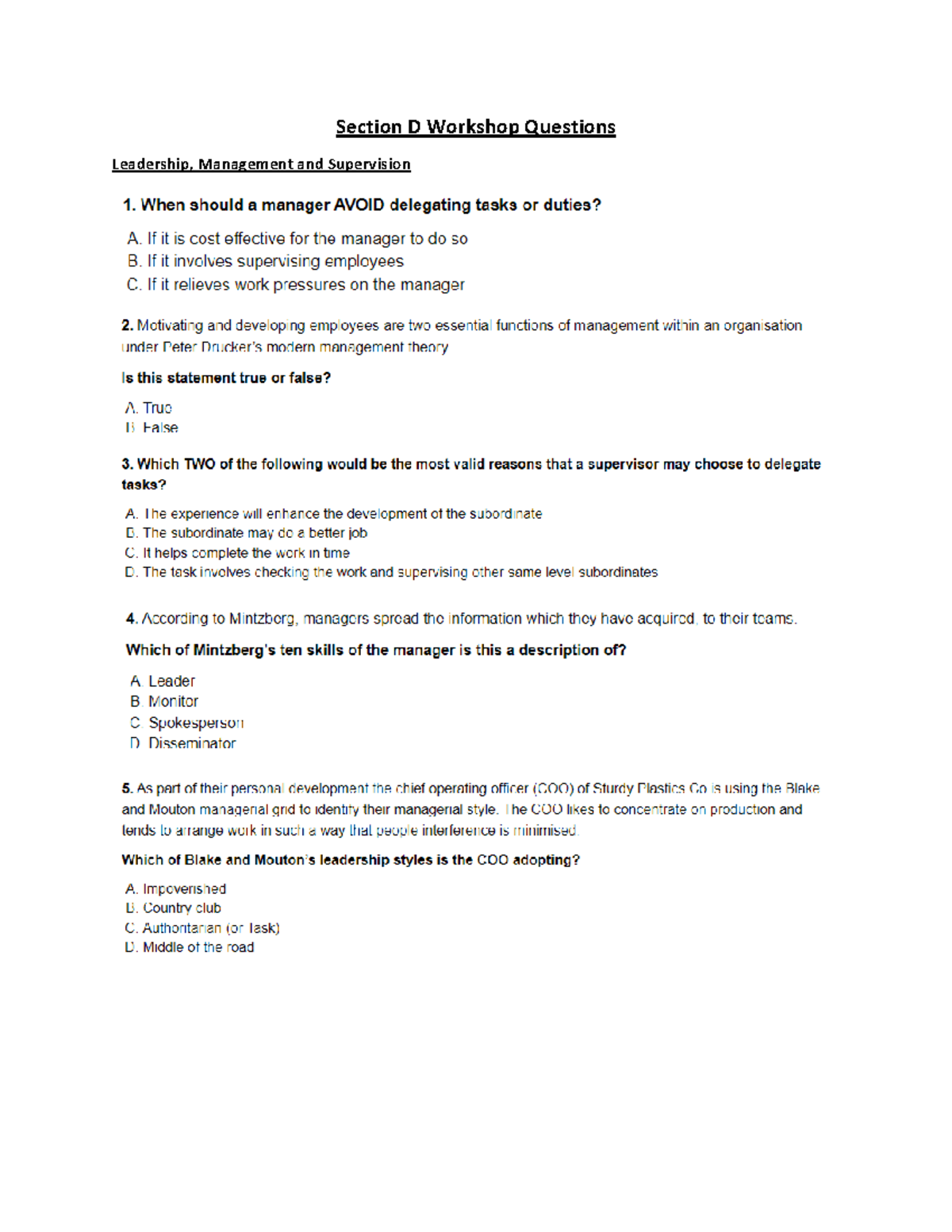 Section D Workshop Questions - 2022 - Section D Workshop Questions ...