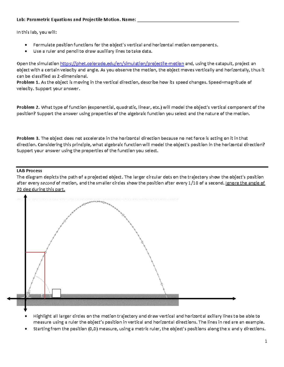 LAB 2 Analysis of projectile motion - Lab: Parametric Equations and ...