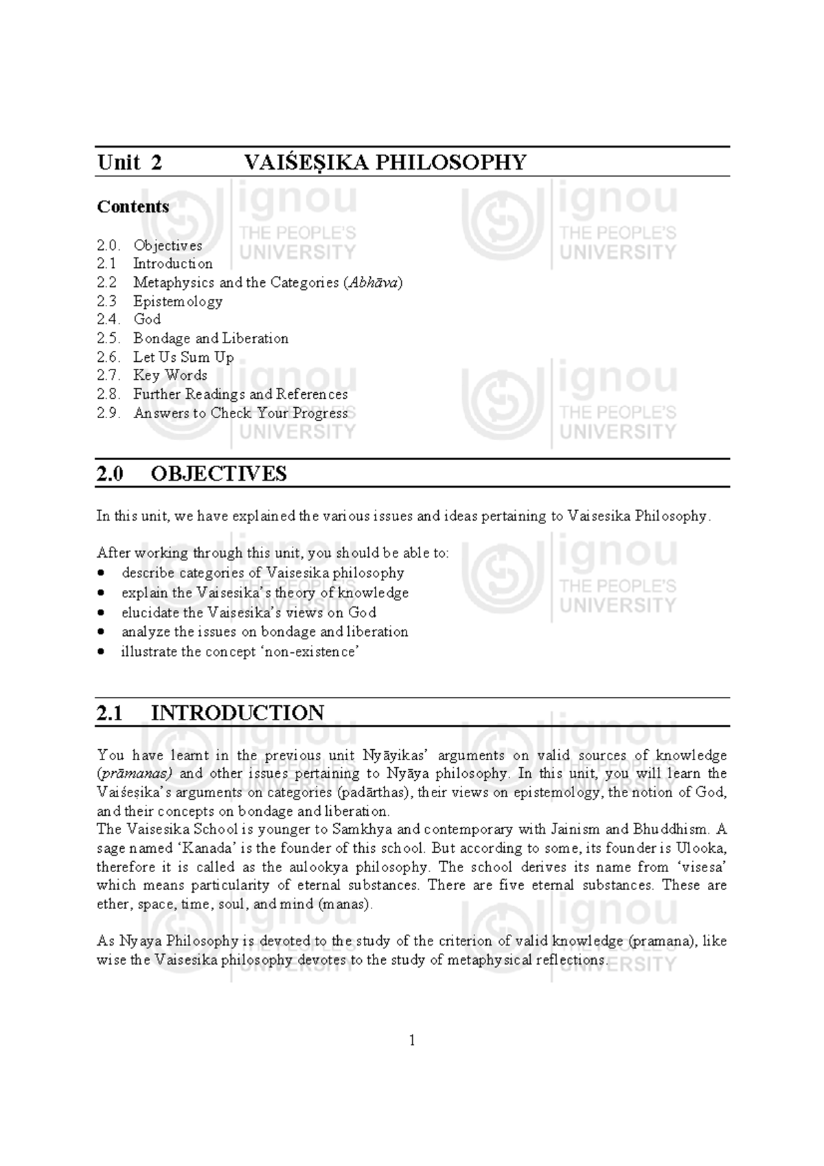 Unit-2 - Short notes - Unit 2 VAIŚEṢIKA PHILOSOPHY Contents Objectives ...