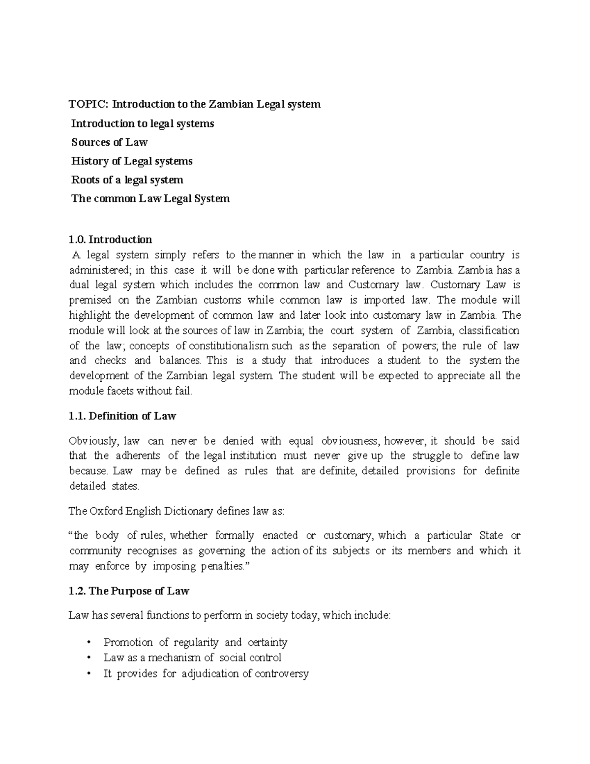 Introduction to the Zambian Legal System - TOPIC: Introduction to the ...