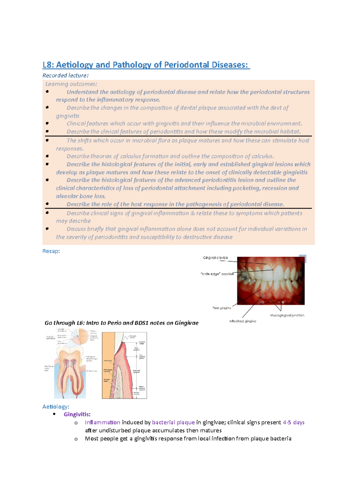 L8 Aetiology and Pathology of Periodontal Diseases - Describe the ...
