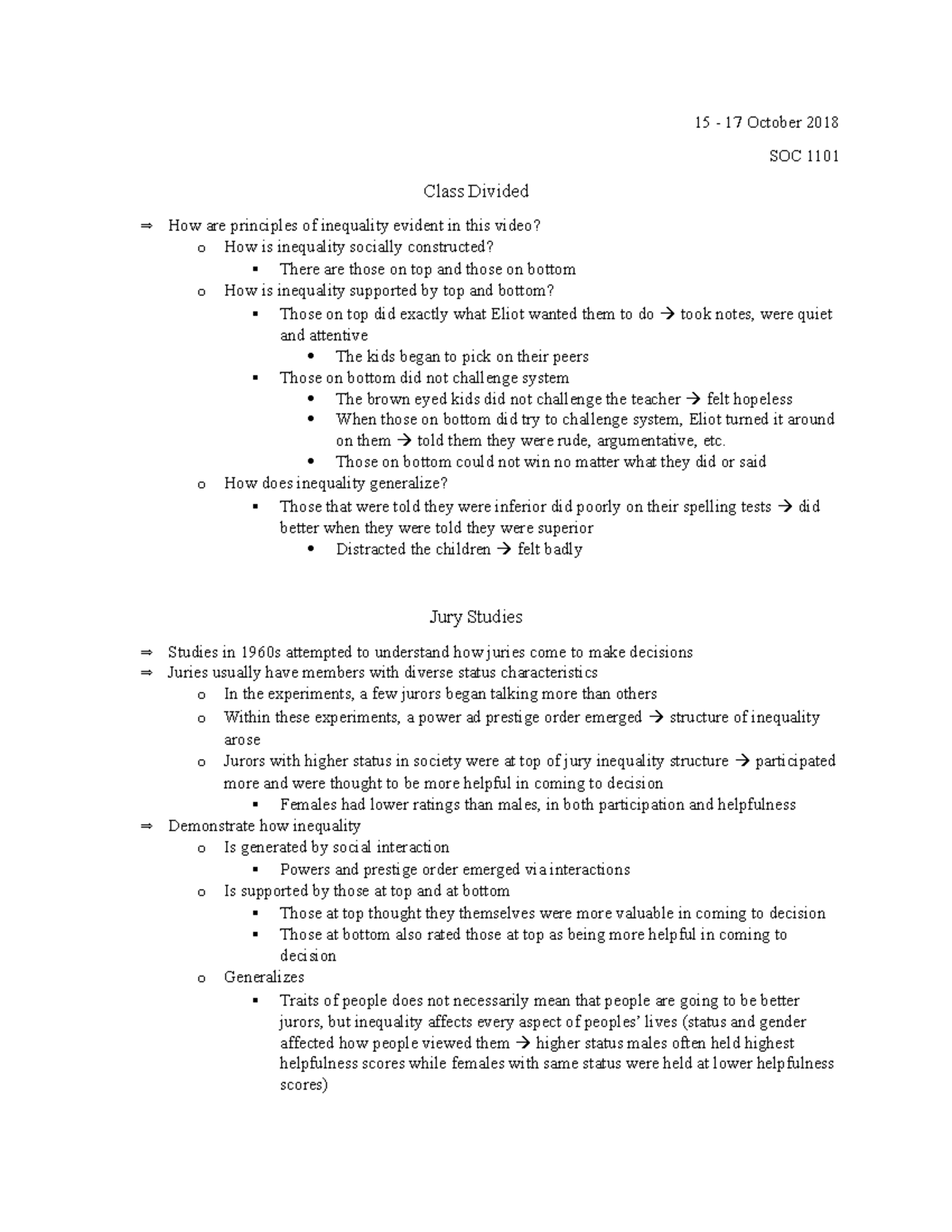 15 October - A Class Divided - 15 - 17 October 2018 SOC 1101 Class ...