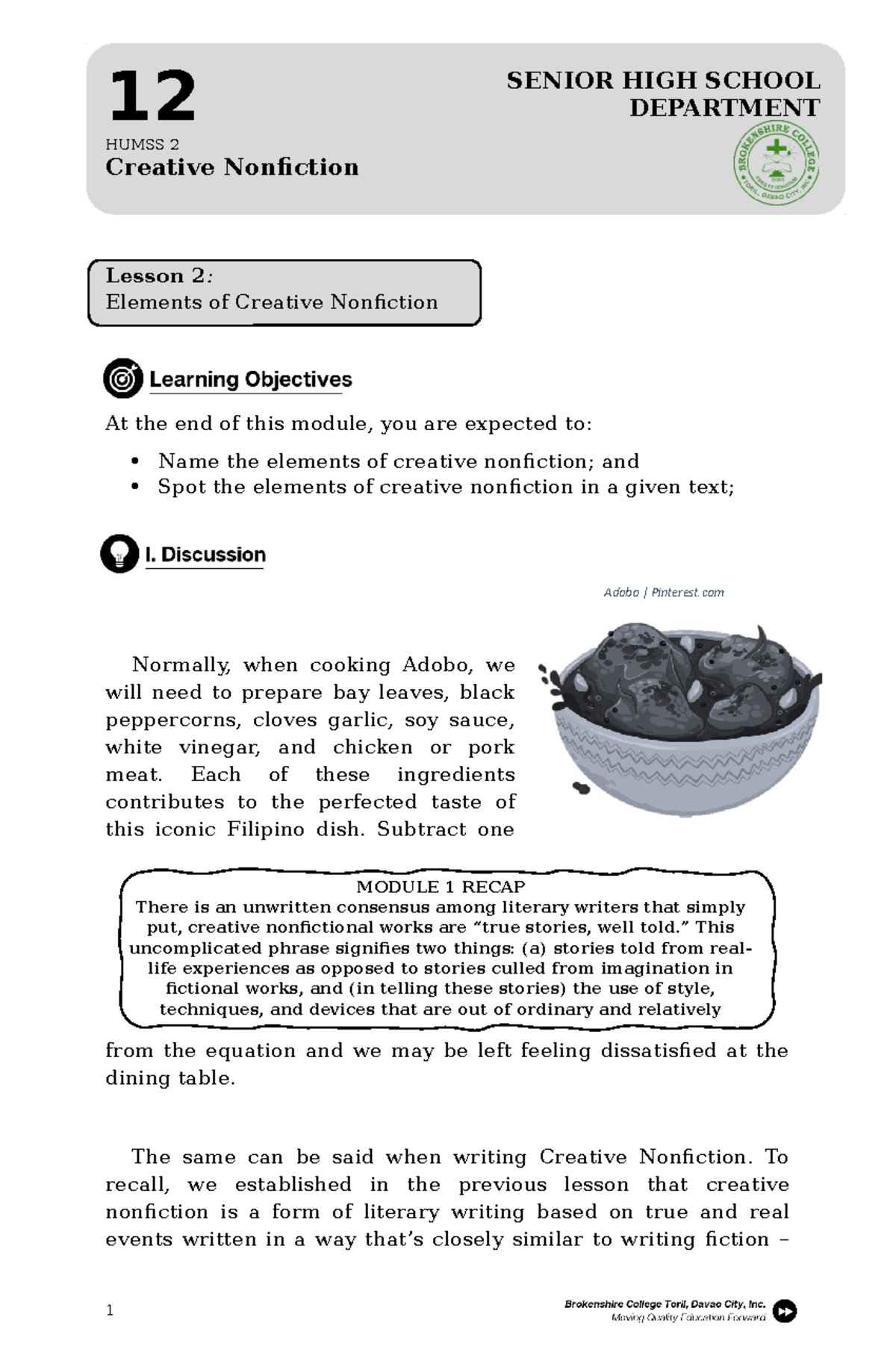 2 CNF Module 2 - Creative Nonfiction: Elements of CNF - Lesson 2: Elements of Creative ...
