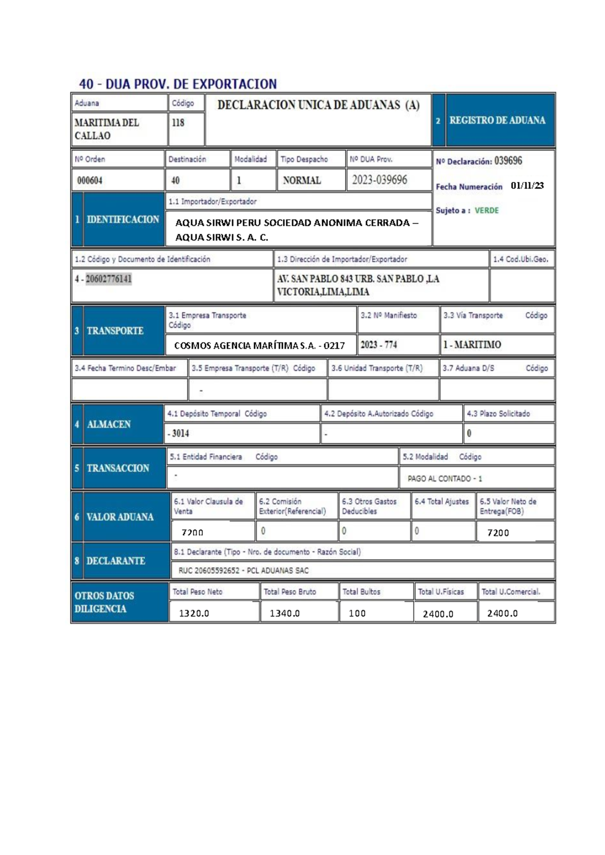 Formato de DUA - Administración de Negocios Internacionales - AQUA ...