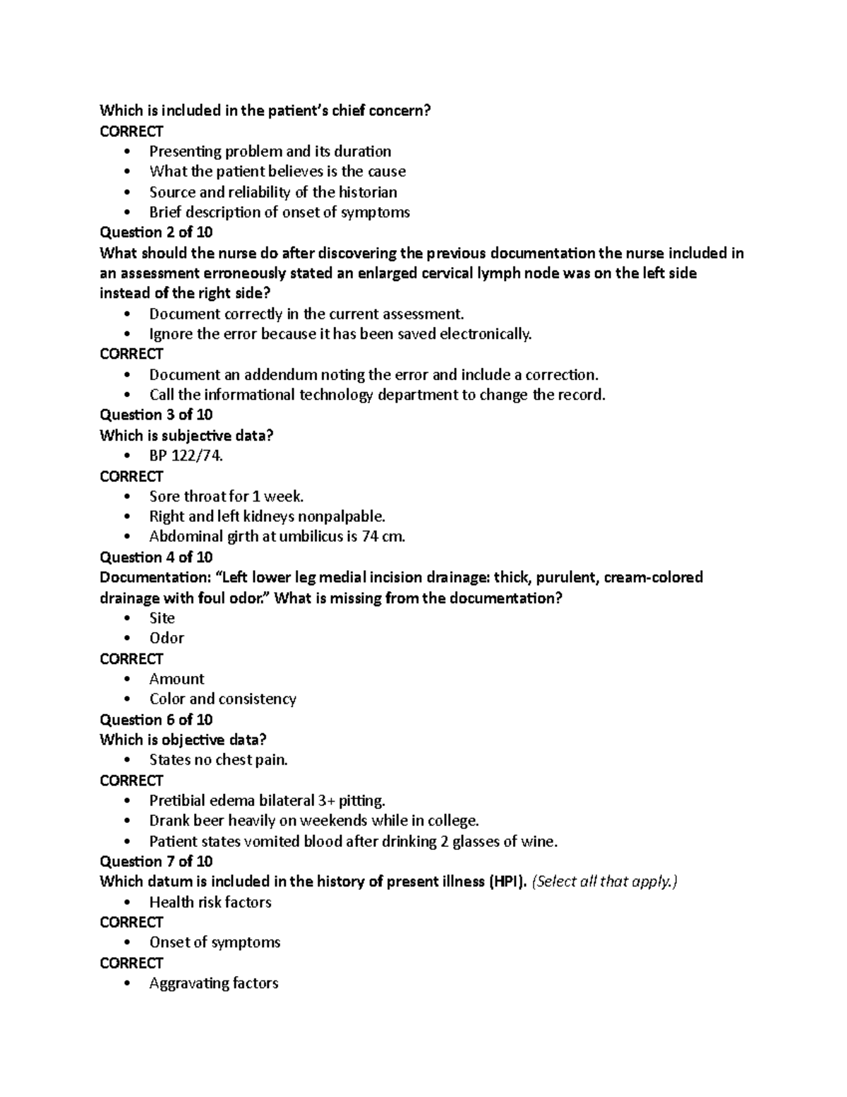 Advanced assessment skill - Which is included in the patient’s chief ...