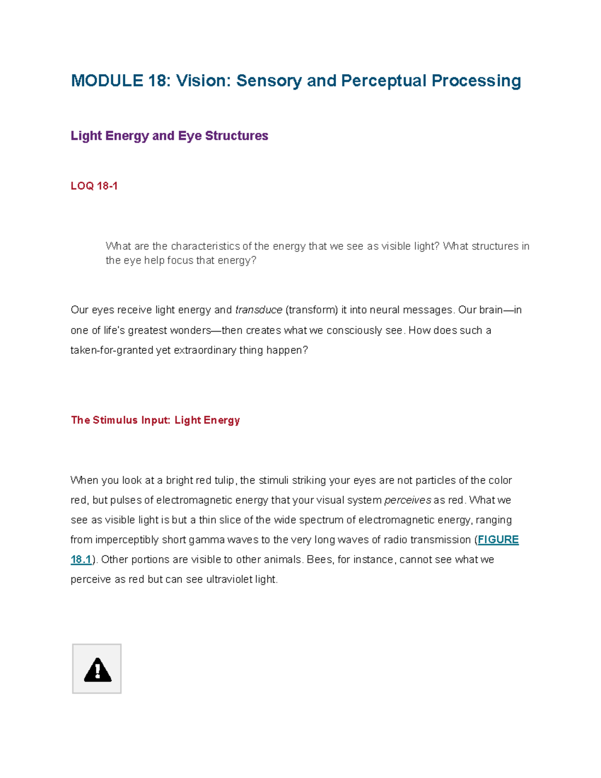 Module 18 Vision Sensory and Perceptual Processing - MODULE 18: Vision ...