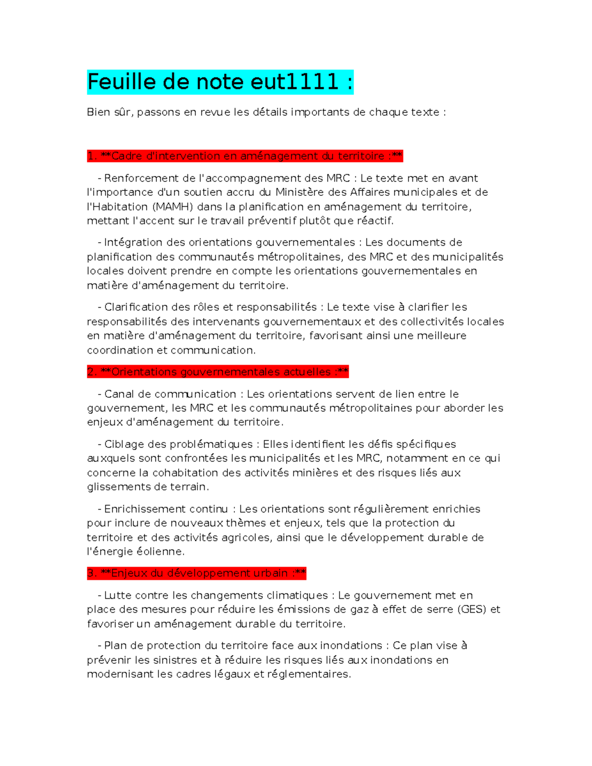 Feuille de note eut1111 - Intégration des orientations gouvernementales ...