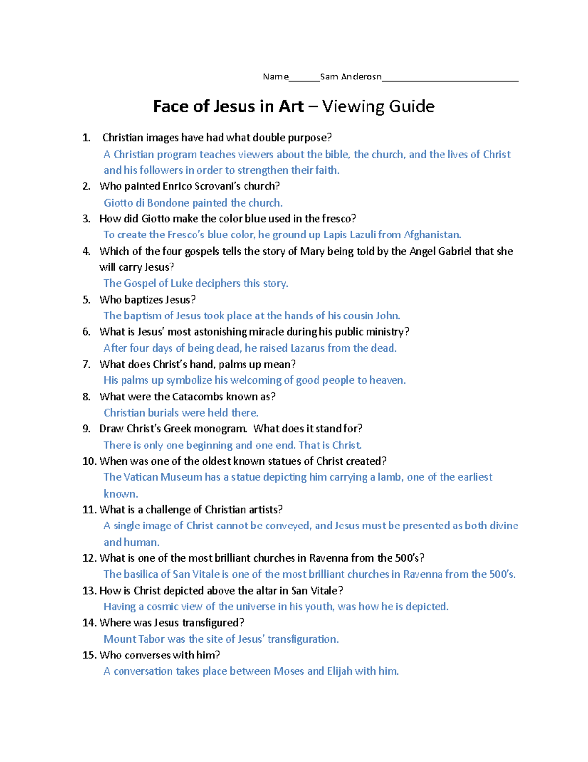 3.5 the face of jesus in art - Name______Sam Anderosn ...