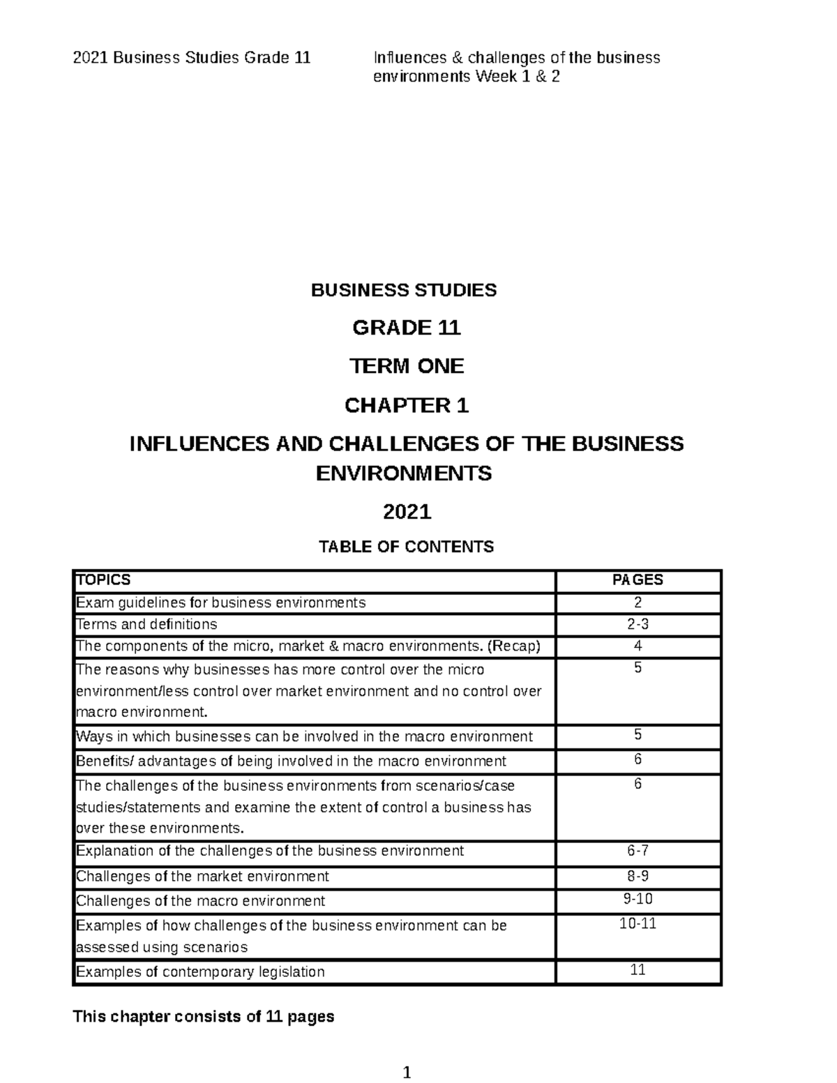 Chapter 1 notes - 2021 Business Studies Grade 11 Influences ...
