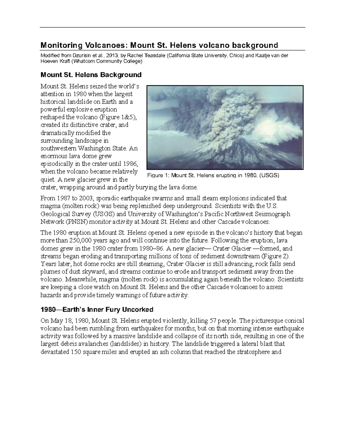 Mt St Helems Eruptions background SERC - Monitoring Volcanoes: Mount St ...