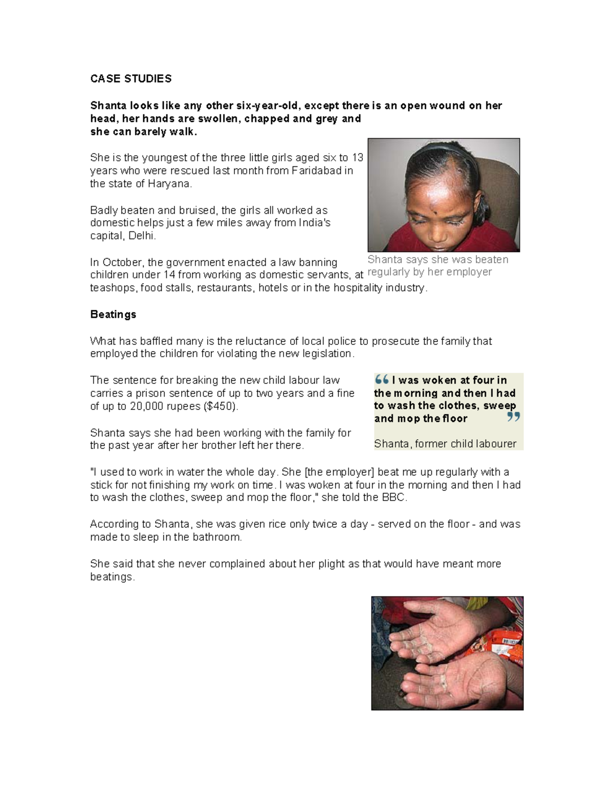 Case Studies Child Labour prevention and protection - CASE STUDIES Shanta looks like any other ...