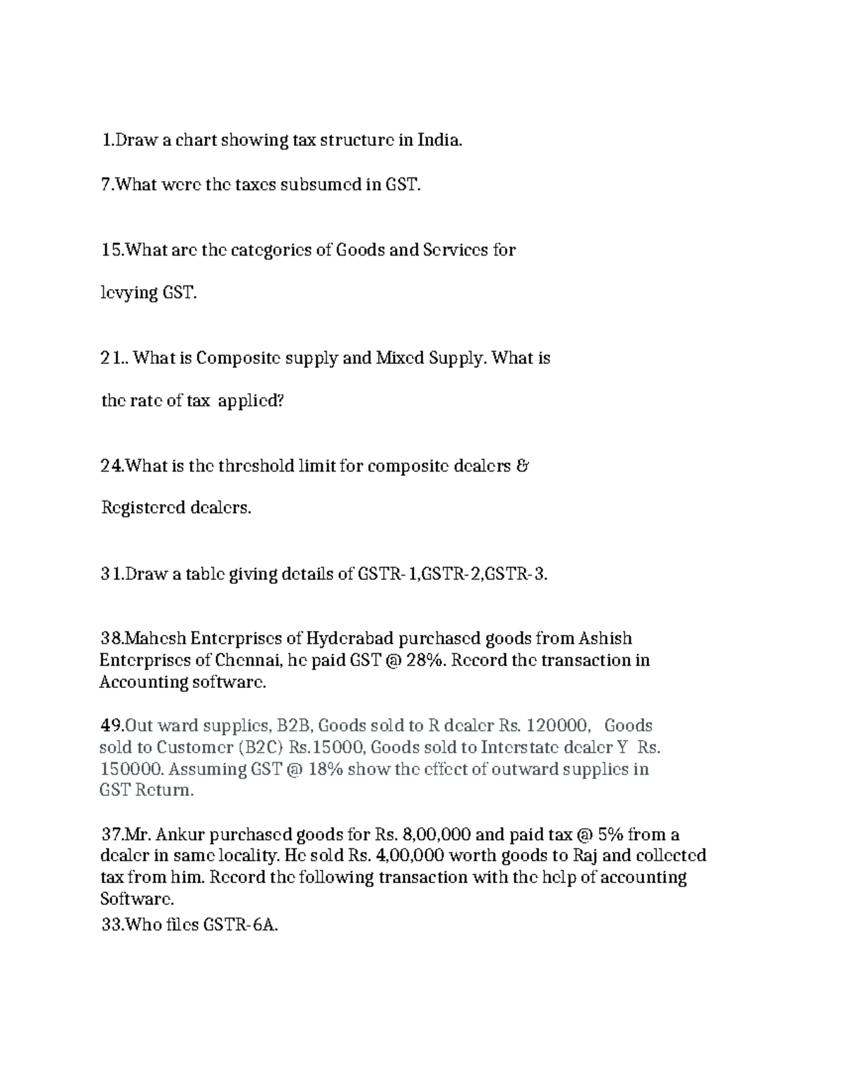 Gst important practical questions(2024) - 1 a chart showing tax ...