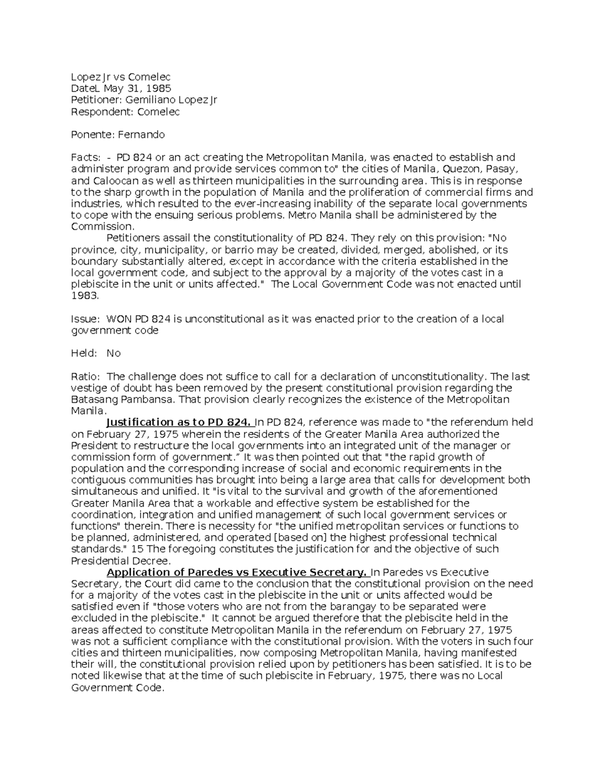 5-Gemiliano Lopez, Jr. vs. Hon. Comelec- Digest - Lopez Jr vs Comelec ...