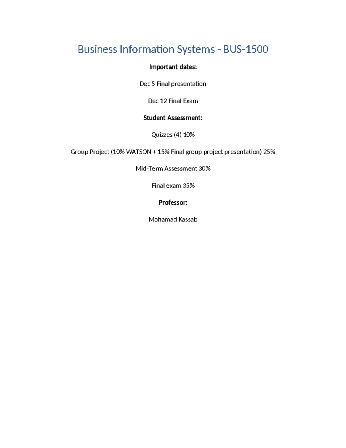 BUS - 1500 Notes - lecture note summary - Business Information Systems ...