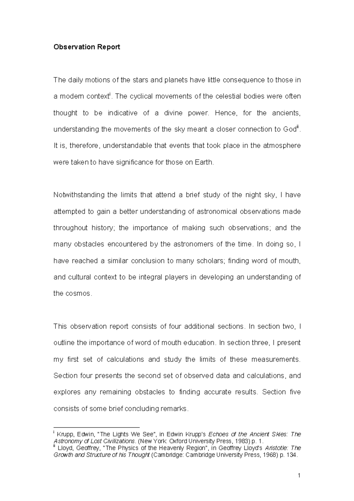 Report 1 example - Sample Instrument Analysis - Observation Report The ...