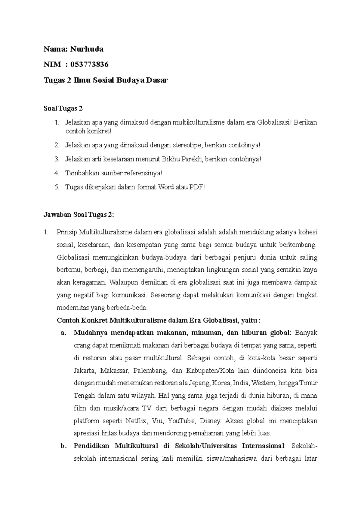 Tugas 2 Sosial Budaya Dasar - Nama: Nurhuda NIM : 053773836 Tugas 2 Ilmu Sosial Budaya Dasar ...