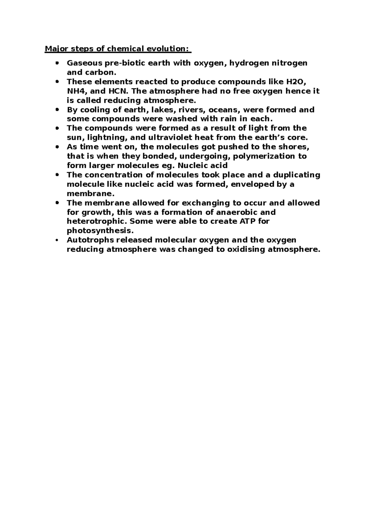 Major steps of chemical evolution - These elements reacted to produce ...