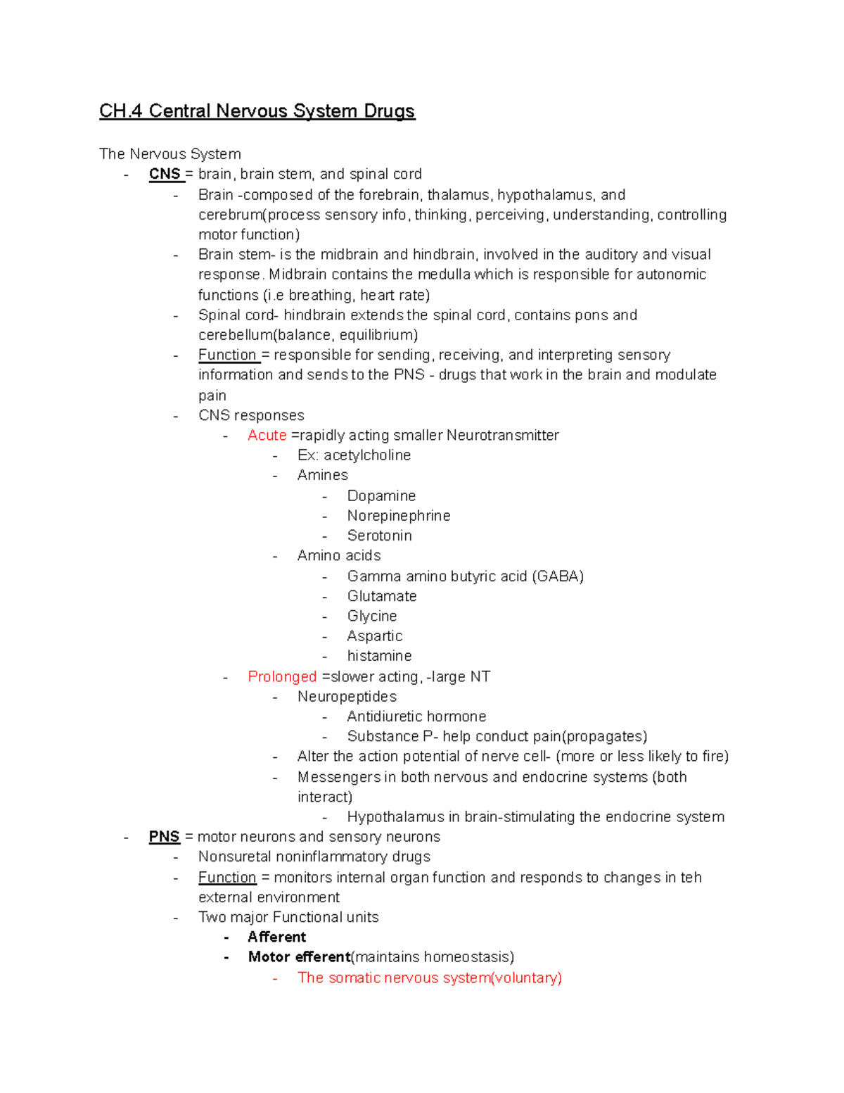 Class 3 CNS Drugs - Lecture notes 3 - CH Central Nervous System Drugs ...