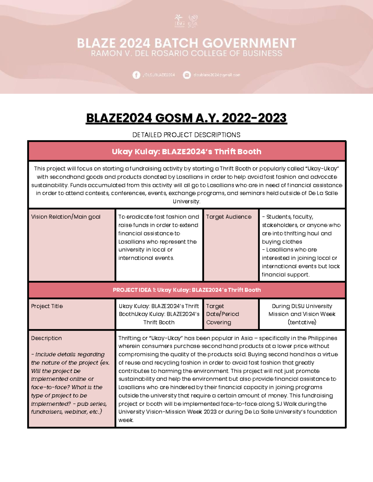 [FIN] GOSM A.Y 2022-2023 - BLAZE2024 GOSM A. 2022- DETAILED PROJECT ...