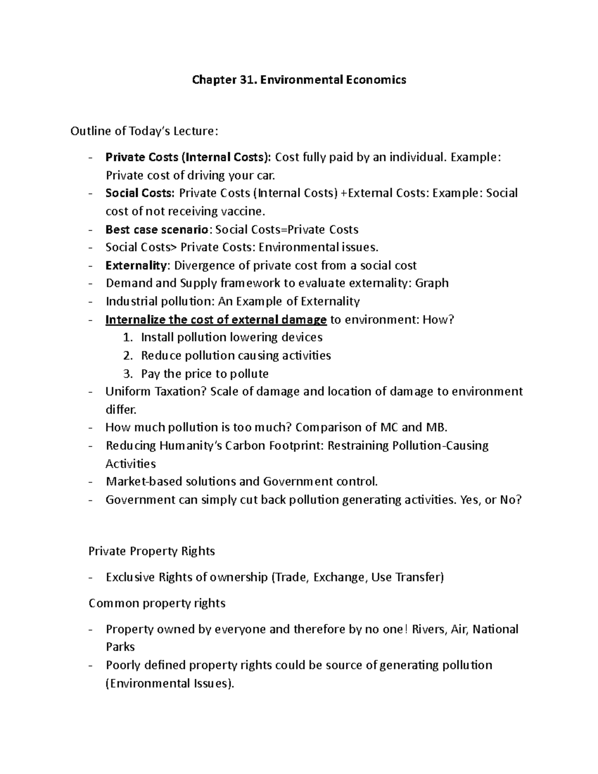 Chapter 31 Plan - Chapter 31. Environmental Economics Outline of Today ...