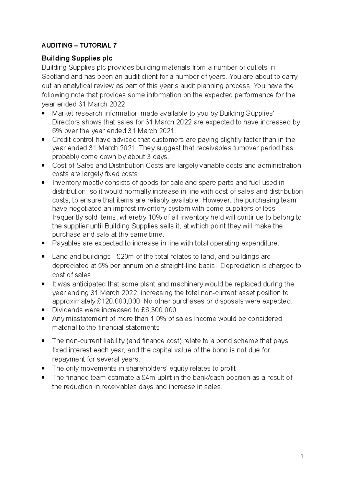 Week 9 - Tutorial - Solution - AUDITING – TUTORIAL 7 Building Supplies ...