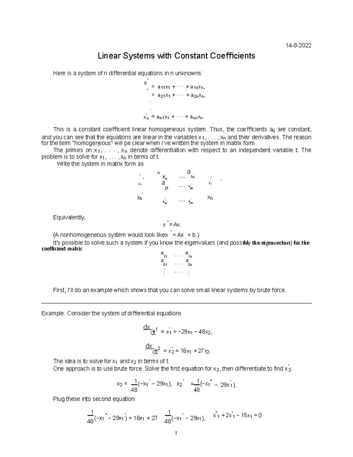 Linear Systems with Constant Coefficients - ####### 14-8- Linear ...