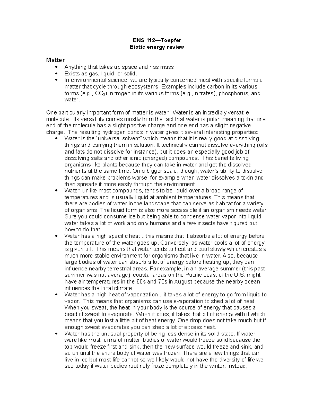 Biotic energy review - Dr Conrad Toepfer Class - ENS 112—Toepfer Biotic ...