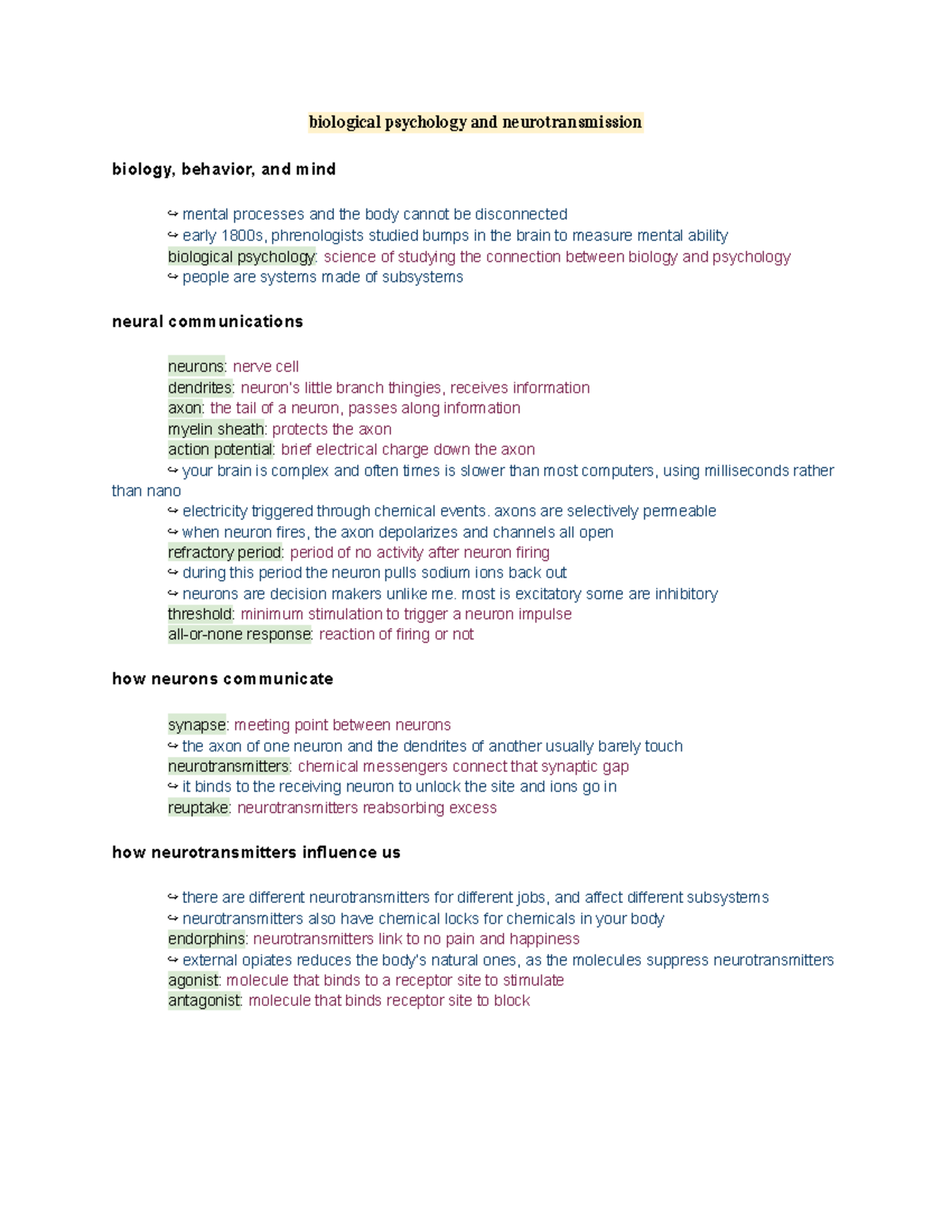 Biopsych and neurotransmission - biological psychology and ...