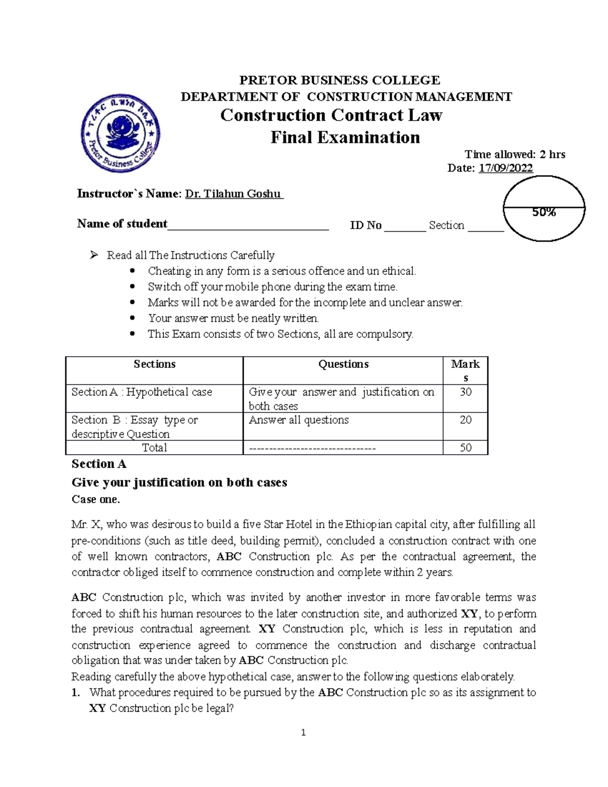 Prator business college construction law exam - PRETOR BUSINESS COLLEGE ...