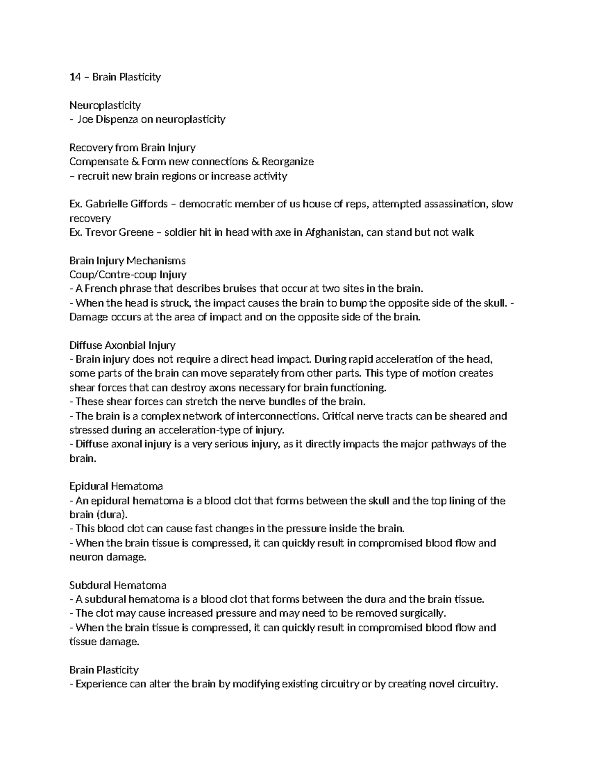 Lecture 14 Brain Plasticity Behavioural Neuroscience U of Ottawa PSY ...