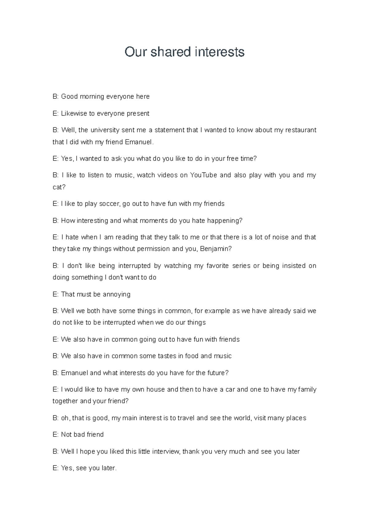 Our shared interests TAREA ACADÉMICA 1 – PARTE 1 “TEMA Y PROBLEMA DE ...