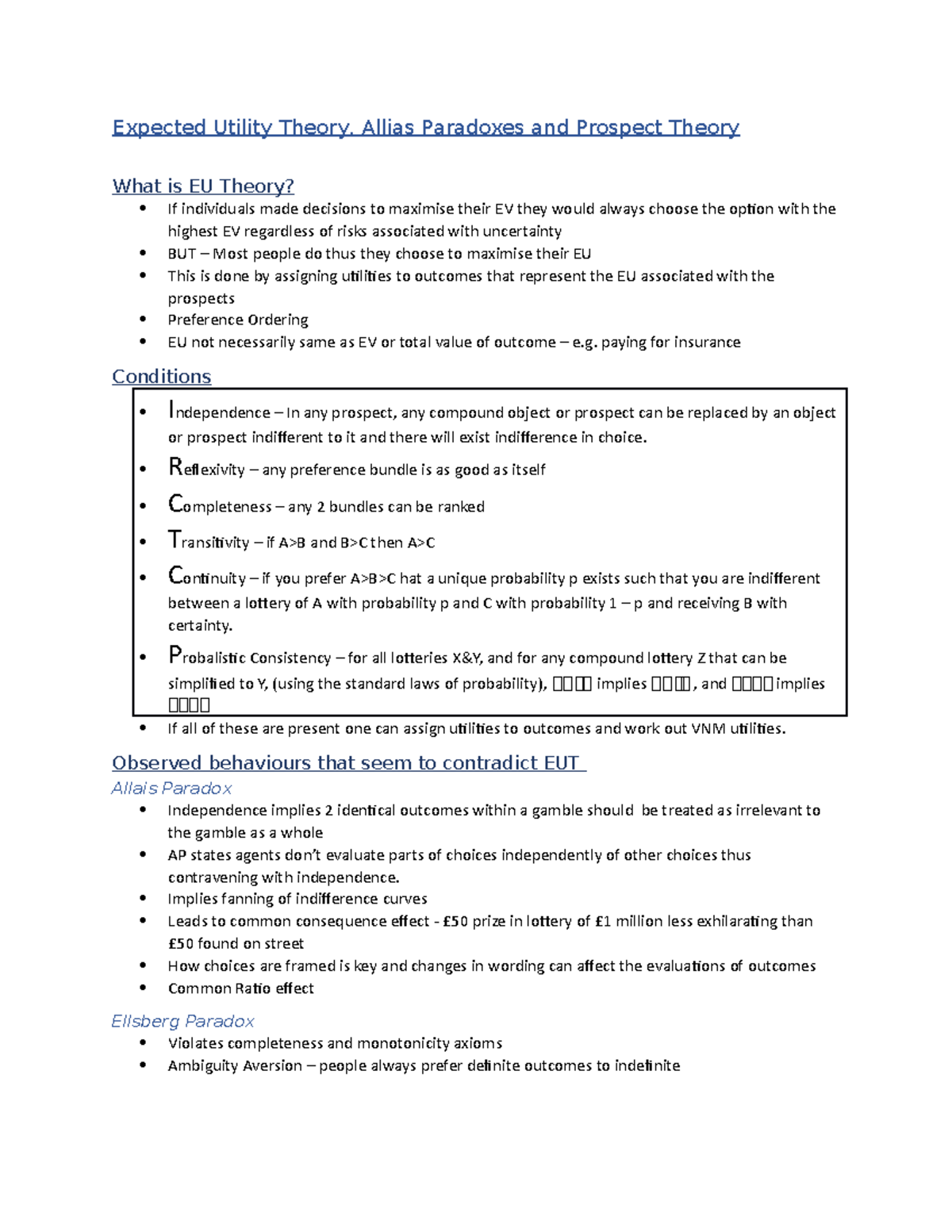 Expected Utility Theory - paying for insurance Conditions Independence ...