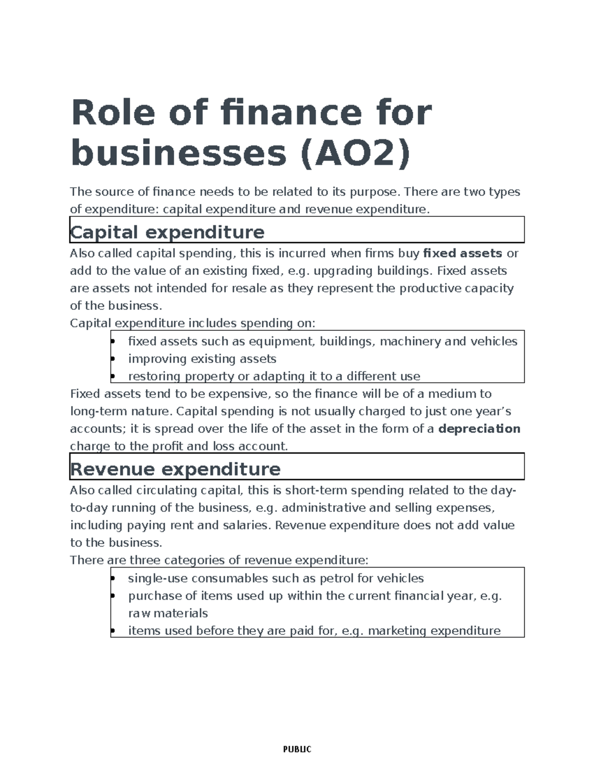 Unit-3 - lecture document notes - Role of finance for businesses (AO2 ...