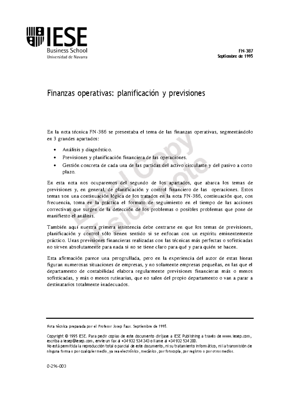 Finanzas operativas; Planificación y previsiones - FN- 387 Septiembre ...