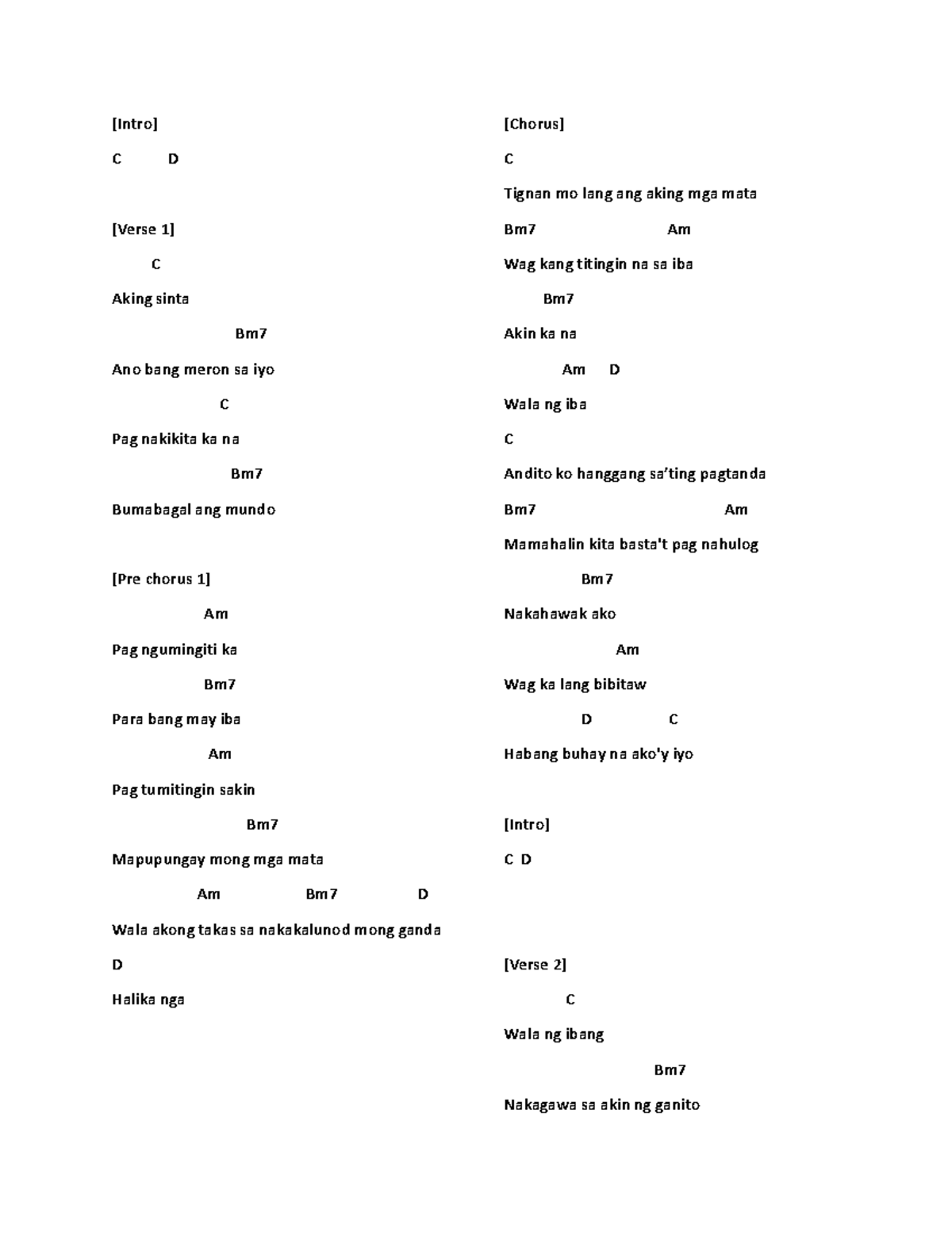 Habang buhay keys - [Intro] C D [Verse 1] C Aking sinta Bm Ano bang ...