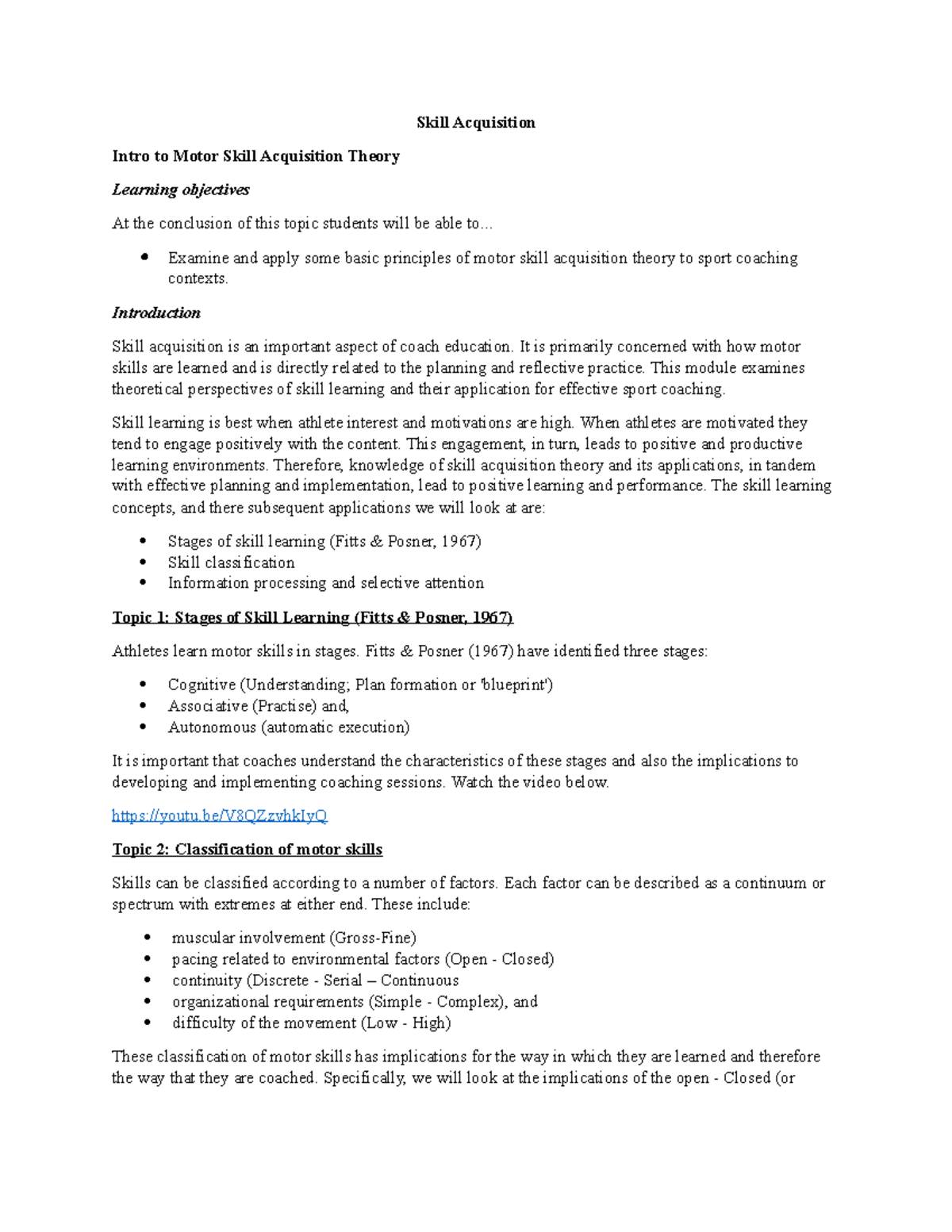 Skill Acquisition - Jackie Cowan - Skill Acquisition Intro to Motor ...