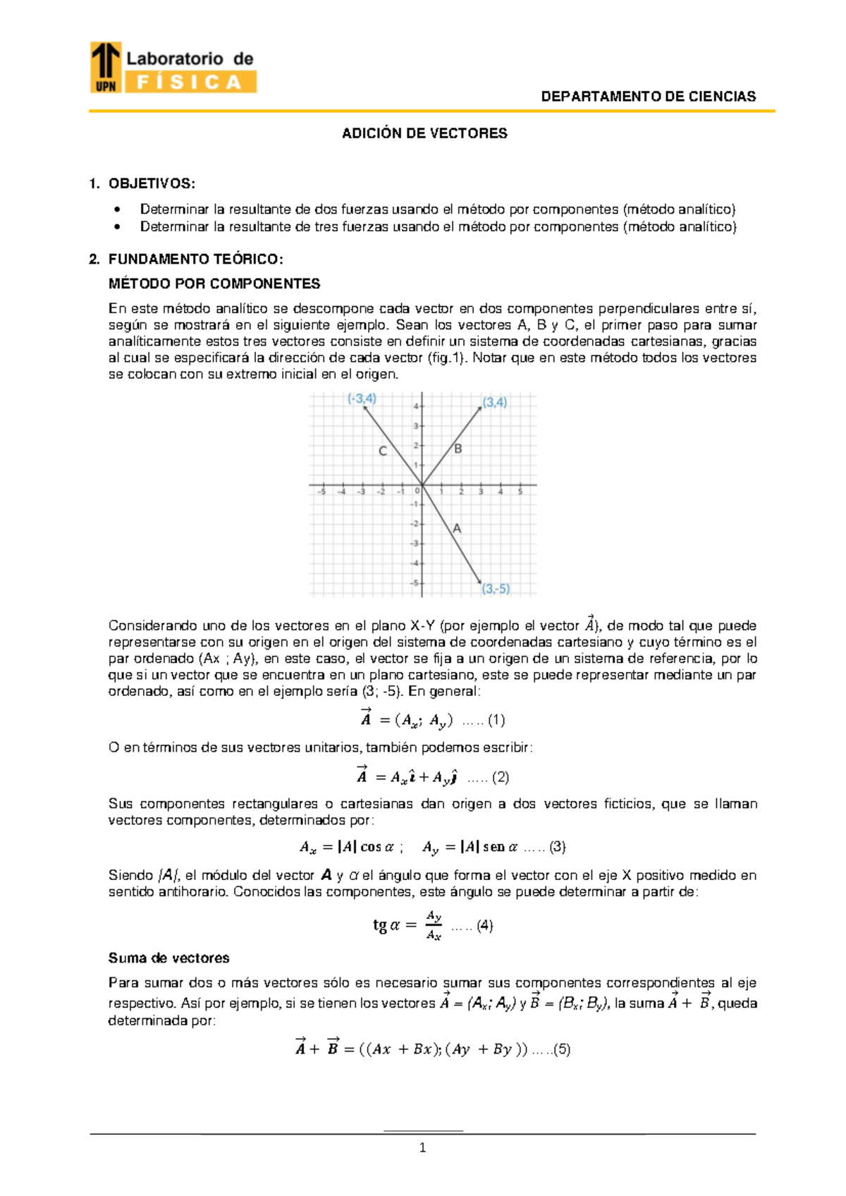 LAB Fisiarq S02 AV 2024 - ADICIÓN DE VECTORES 1. OBJETIVOS: • Determinar la resultante de dos ...