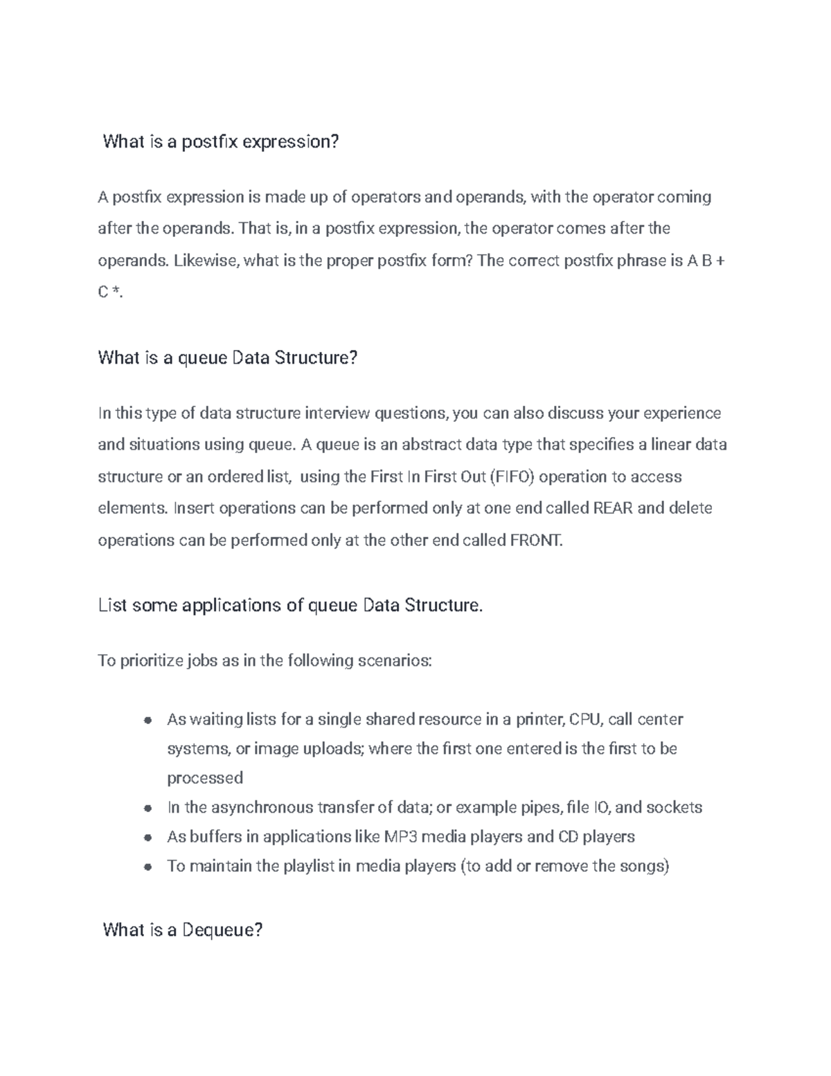 Data structure - What is a postfix expression? A postfix expression is ...