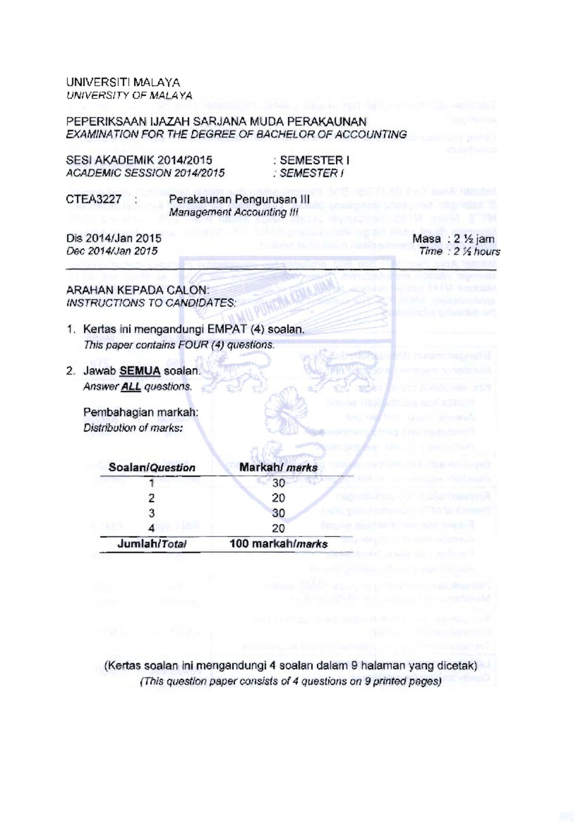Exam January 2015, questions - UNIVERSITI MALAYA UNIVERSITY OF MALAYA ...