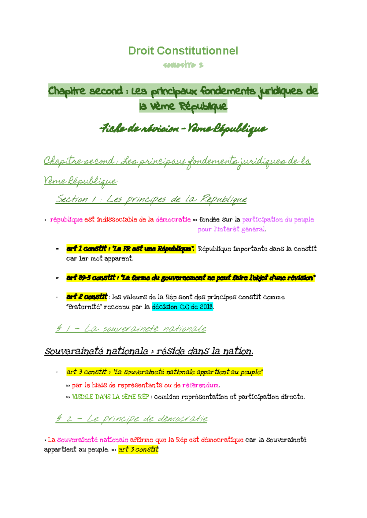 Fiche de révision - (chap2) Les principaux fondements juridiques de la Vème République - Droit ...